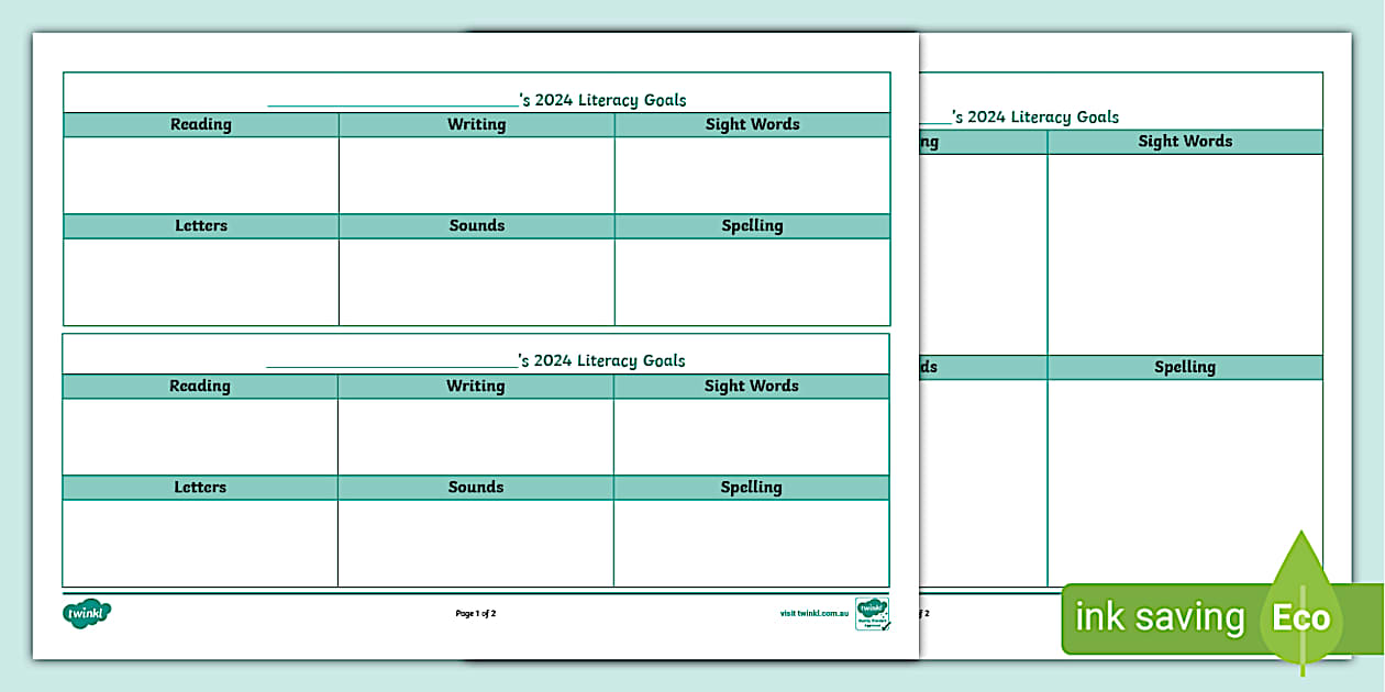 P-2 Literacy Goals 2024 (teacher made) - Twinkl