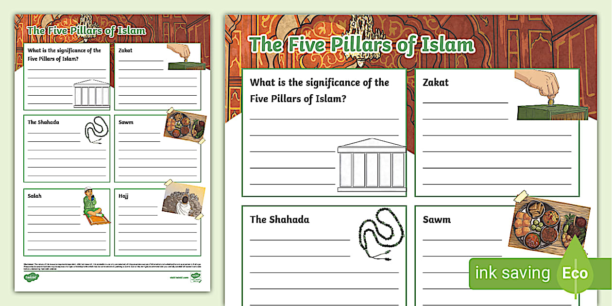 The Five Pillars of Islam Fact File Template - Twinkl