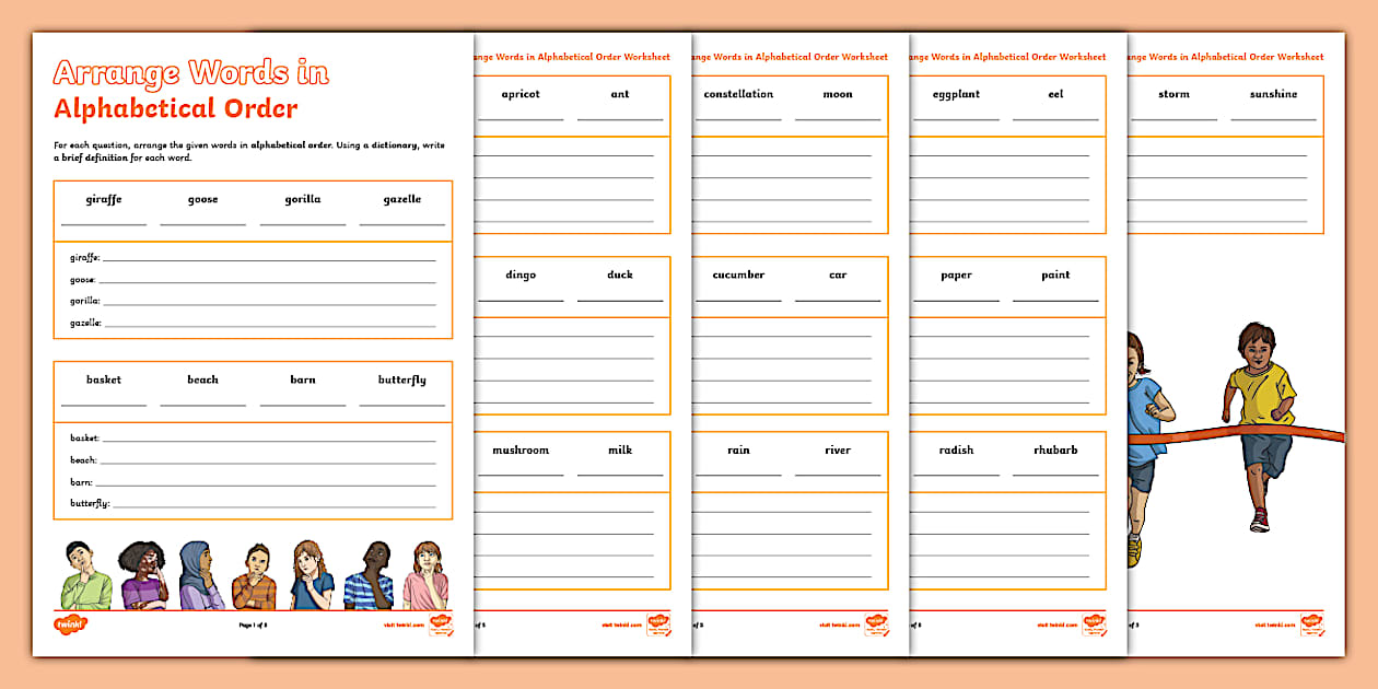 Arrange Words in Alphabetical Order Worksheet - Twinkl