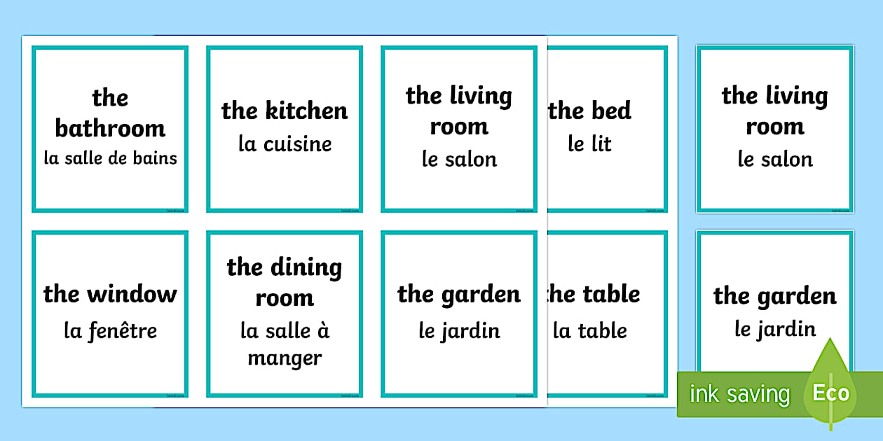 Parts of a House Matching Cards English/French - Twinkl