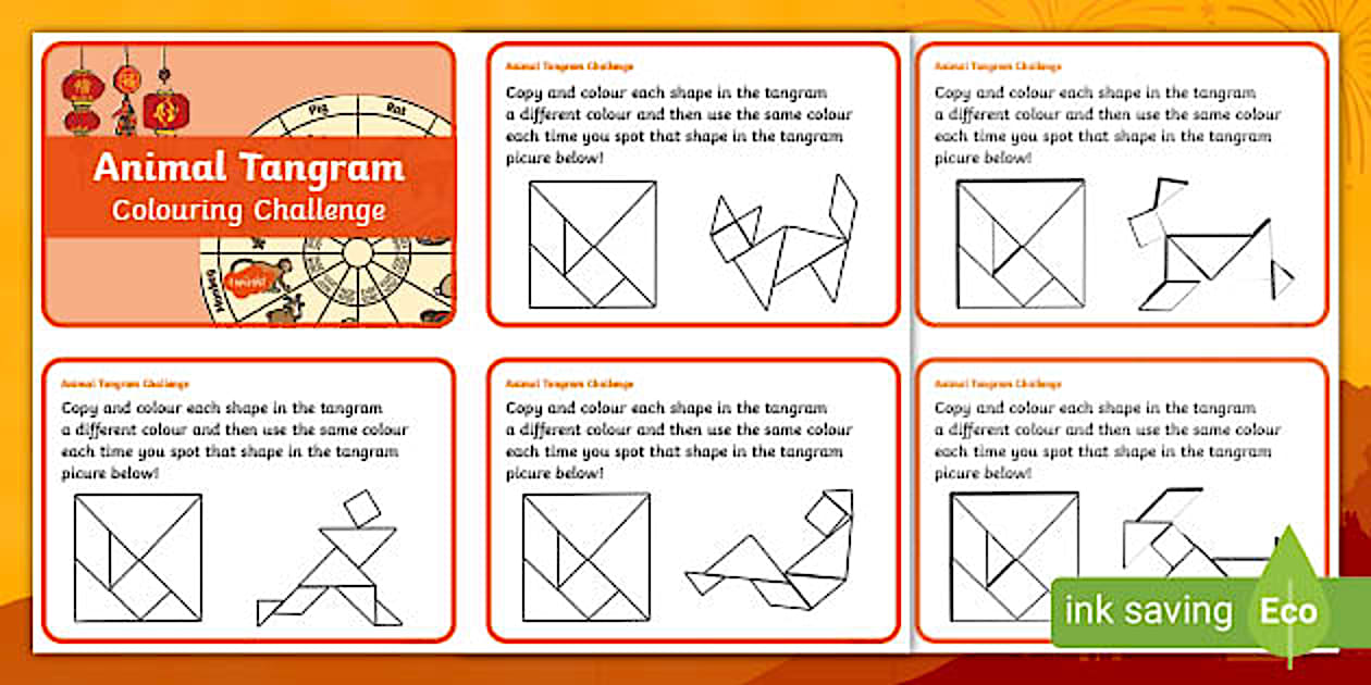 Chinese New Year Colouring Tangram Challenge Cards - australia