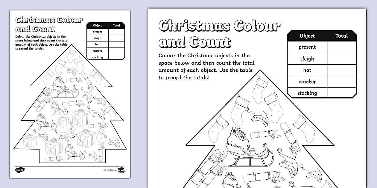 Christmas Colour and Count Worksheet (teacher made) - Twinkl