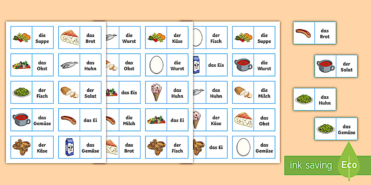 Different Foods Dominoes German (Teacher-Made) - Twinkl