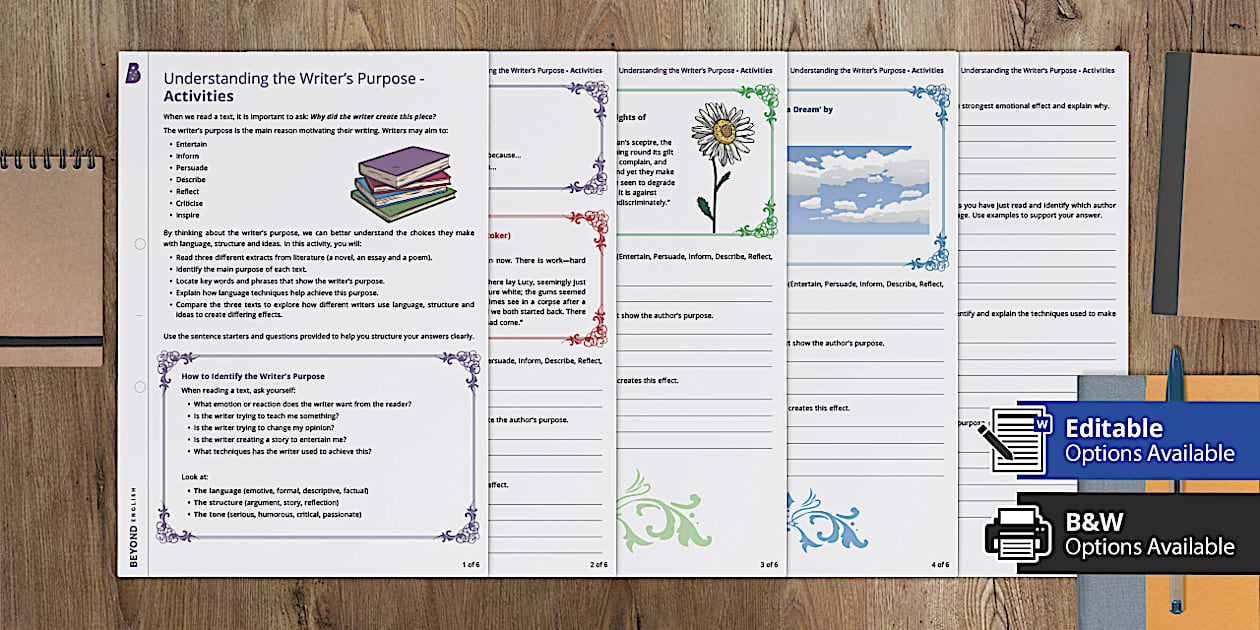 Understanding the Writer's Purpose - Activities - Twinkl