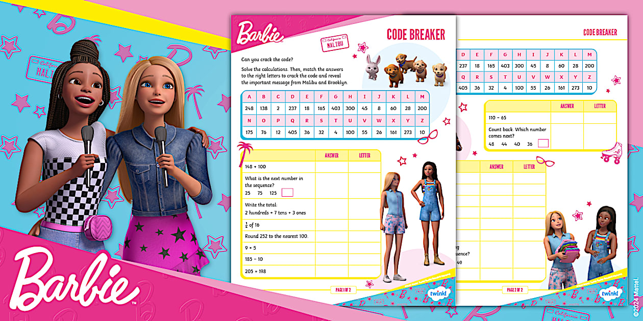 Barbie: Math Codebreaker Activity for 3rd-5th Grade - Twinkl