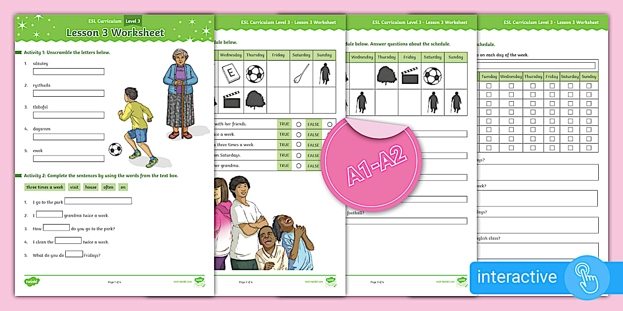 ESL Curriculum Level 3, Lesson 3 Interactive Worksheet