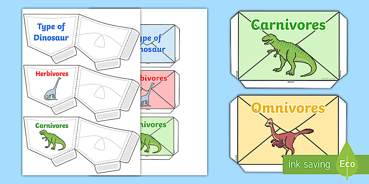 Editable Dinosaur Herbivores and Carnivores Sorting Pouches