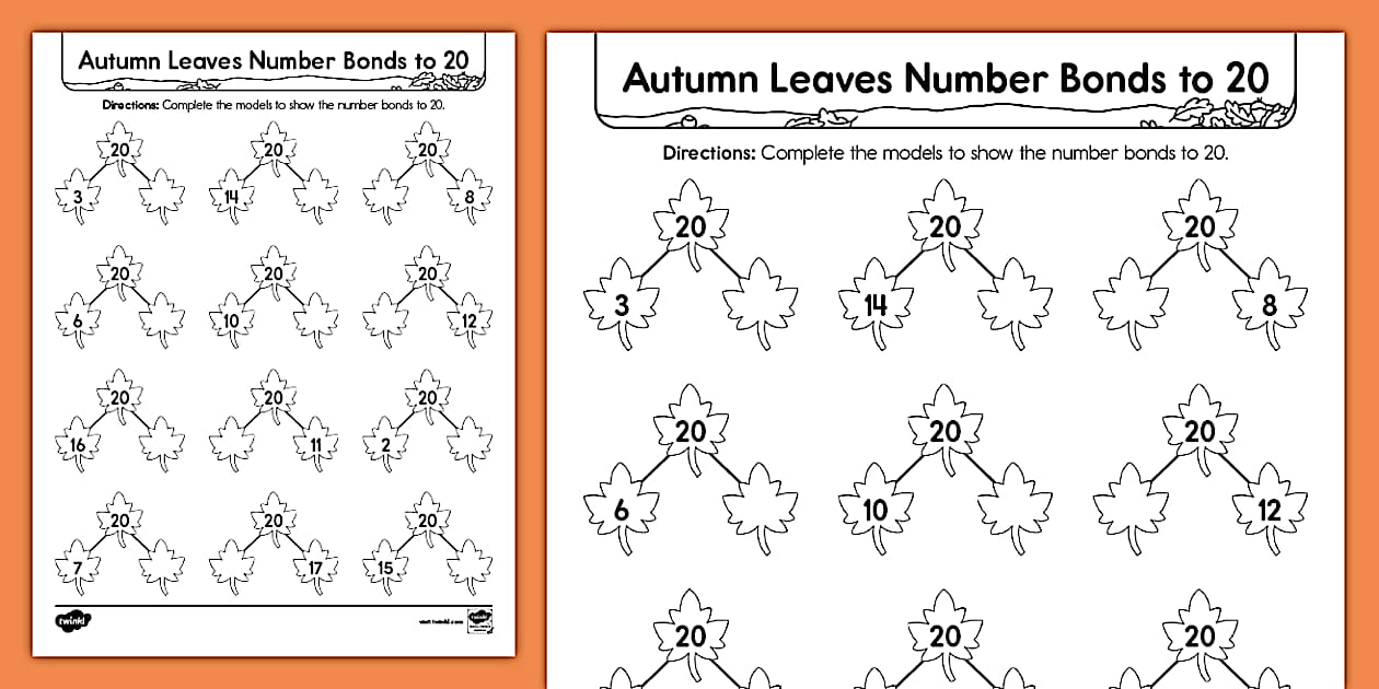 Second Grade Autumn Leaves Number Bonds to 20 - Twinkl
