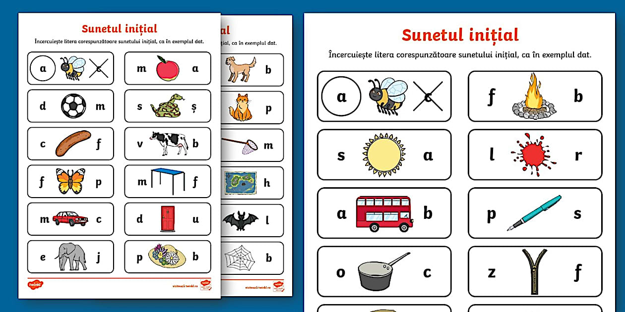 Litera corespunzătoare sunetului inițial – Fișe de lucru