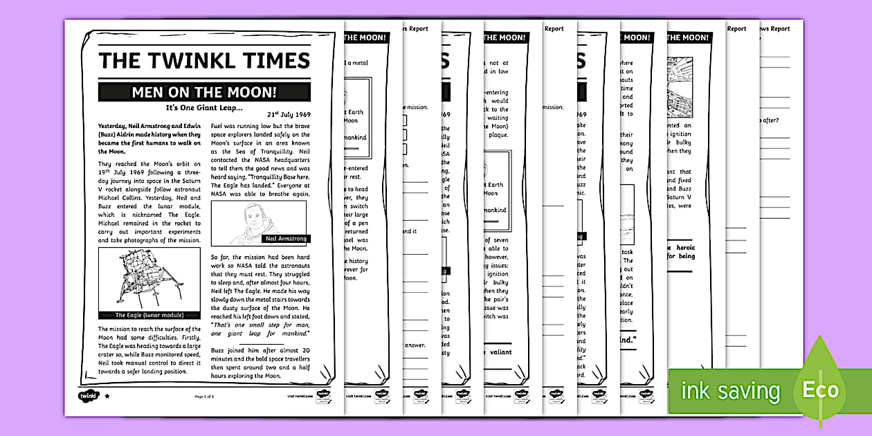 Anniversary of the Moon Landing News Report worksheet