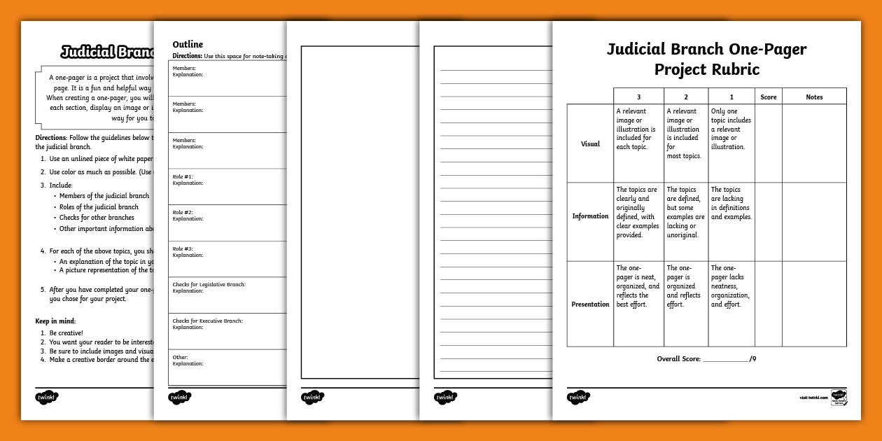 Judicial Branch One-Pager Project for 6th-8th Grade - Twinkl