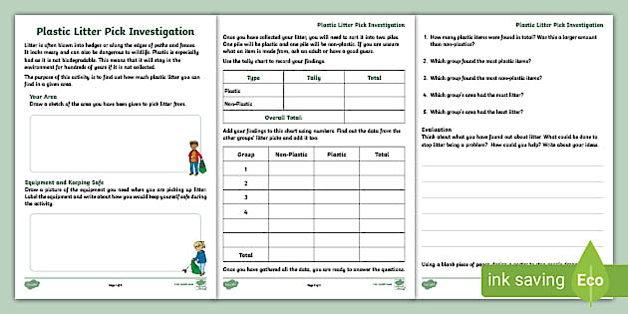KS1 Plastic Litter Pick Investigation Activity - Twinkl