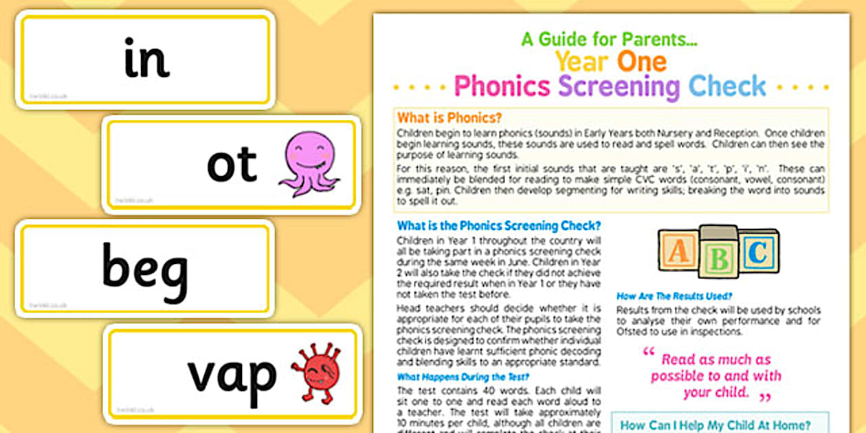 Year 1 Phonics Screening Check Parents Guide and Card Pack - pack