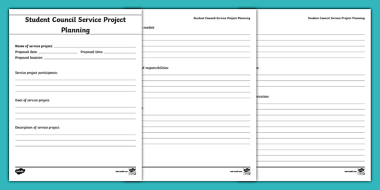 Student Council Service Project Planning Sheet - Twinkl