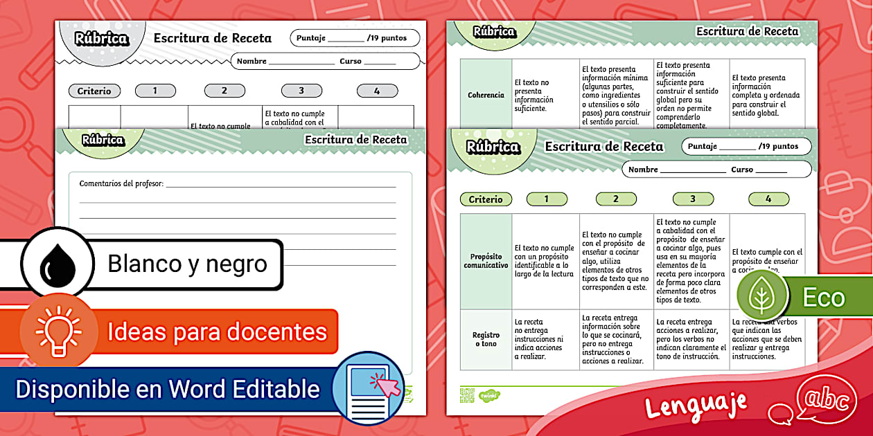 Rúbrica escritura receta evaluación - Twinkl