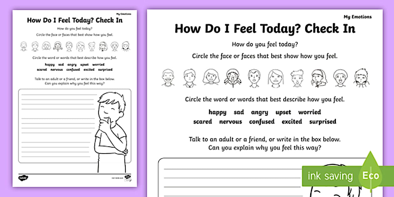 Editable My Emotions - How Do I Feel? Check In Worksheet