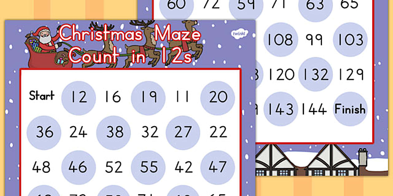 Christmas Maze Counting in 12s (teacher made) - Twinkl
