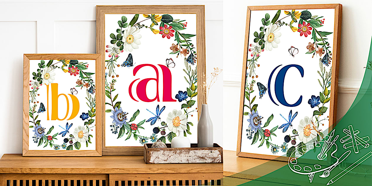 A-Z Alphabet Lower Case Letters Botanical-Themed Posters