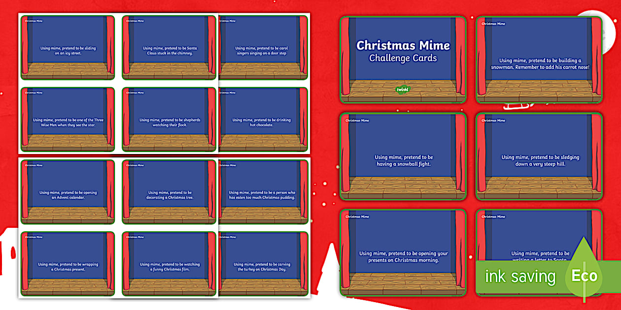 Christmas Mime Challenge Cards (teacher made) - Twinkl
