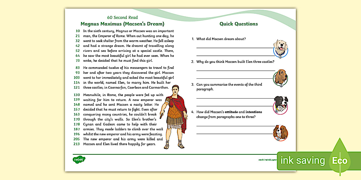 60 Second Read Magnus Maximus (Macsen's Dream) - Twinkl