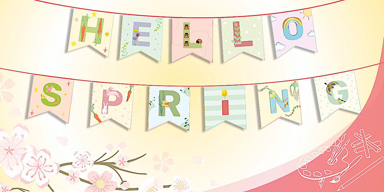 Hello Spring Typography Bunting | Twinkl Art Gallery