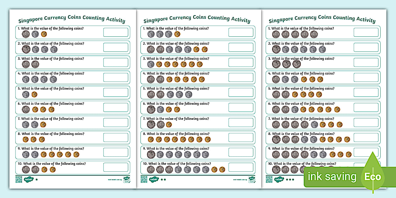 Singapore Currency Coins Counting Activity (teacher made)