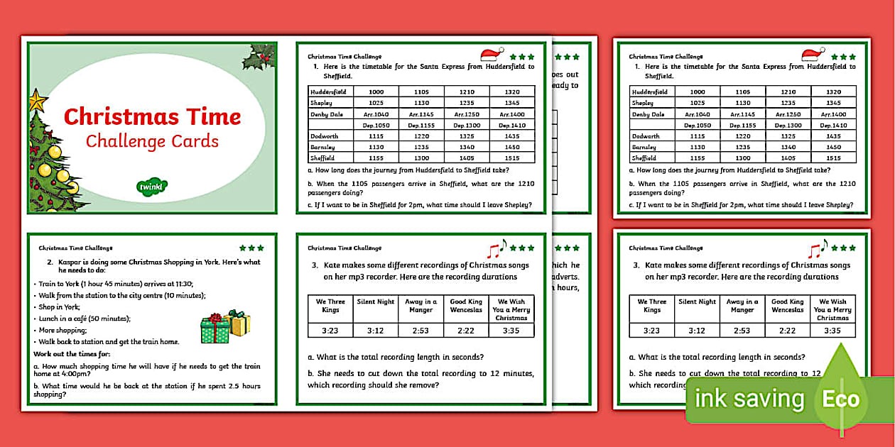 Christmas Maths Challenge Cards | Christmas Time Problems