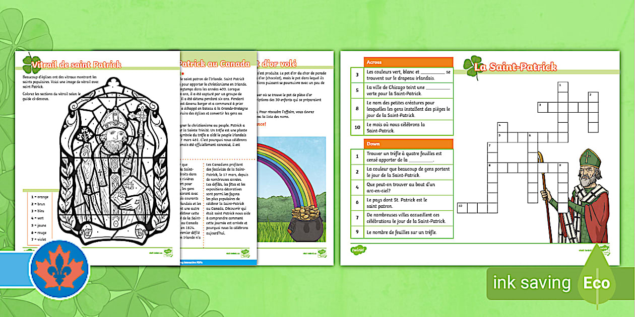 St. Patrick's Day Intermediate Activity Pack French - Twinkl