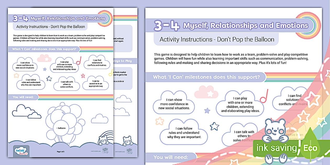 3-4 year Myself Relationships Emotions Don't Pop the Balloon