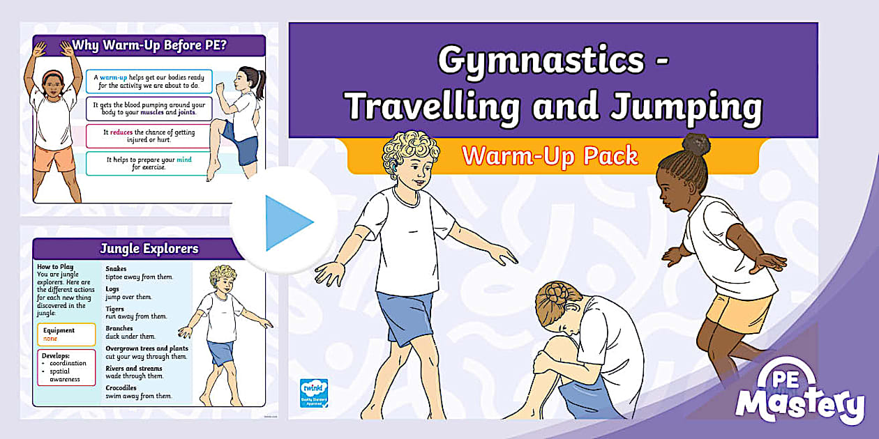 PE Grade 1 Gymnastics Travelling Jumping Warm-Up PowerPoint