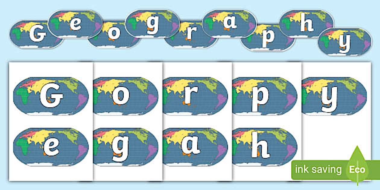 Cursive Geography on Maps Display Cut Outs (teacher made)