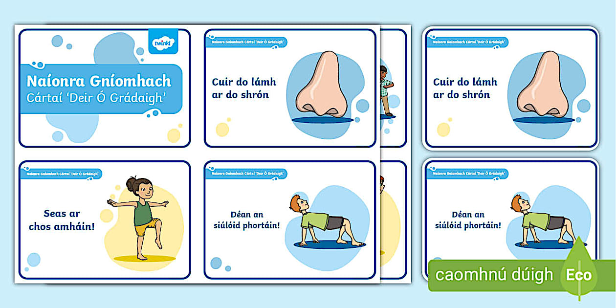 Active Preschool Simon Says Cards (Gaeilge) | Twinkl
