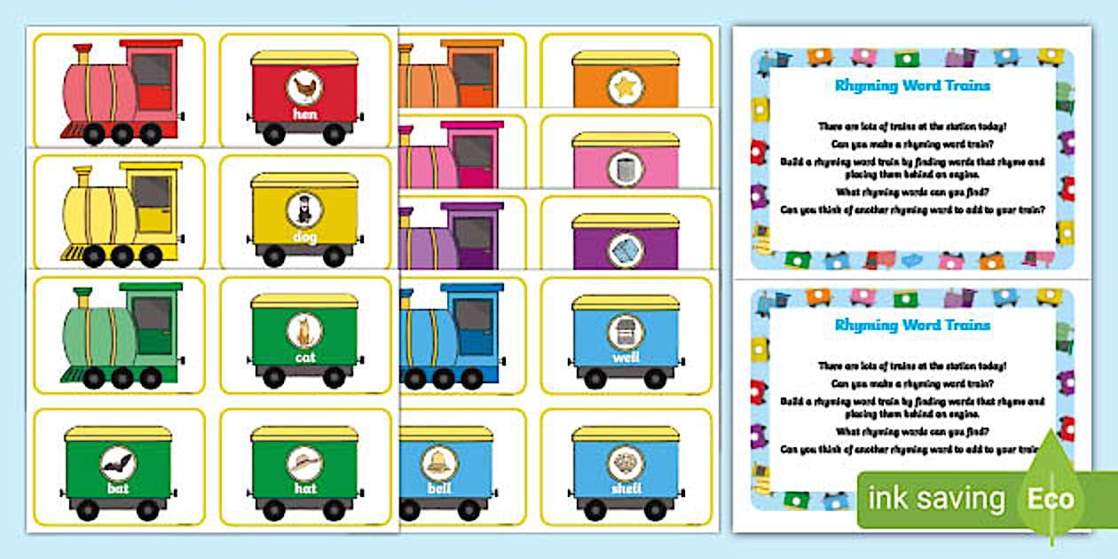 Rhyming Word Trains (teacher made) - Twinkl