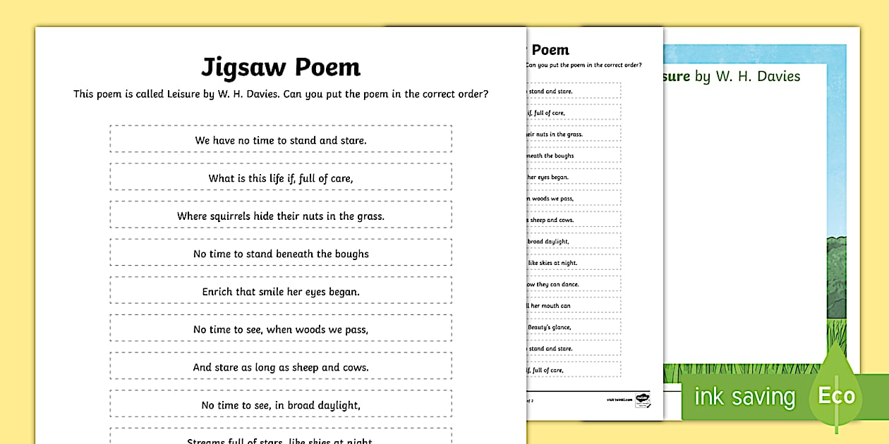 Jigsaw Poem Activity to Support Teaching on Leisure by W. H. Davies