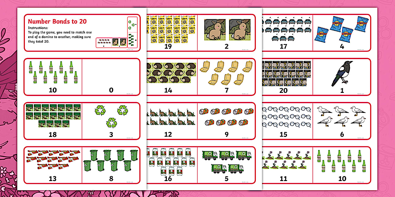 The Messy Magpie Number Bonds to 20 Dominoes - Twinkl