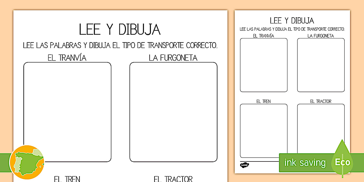 Ficha de actividad: Lee y dibuja - El transporte - Twinkl
