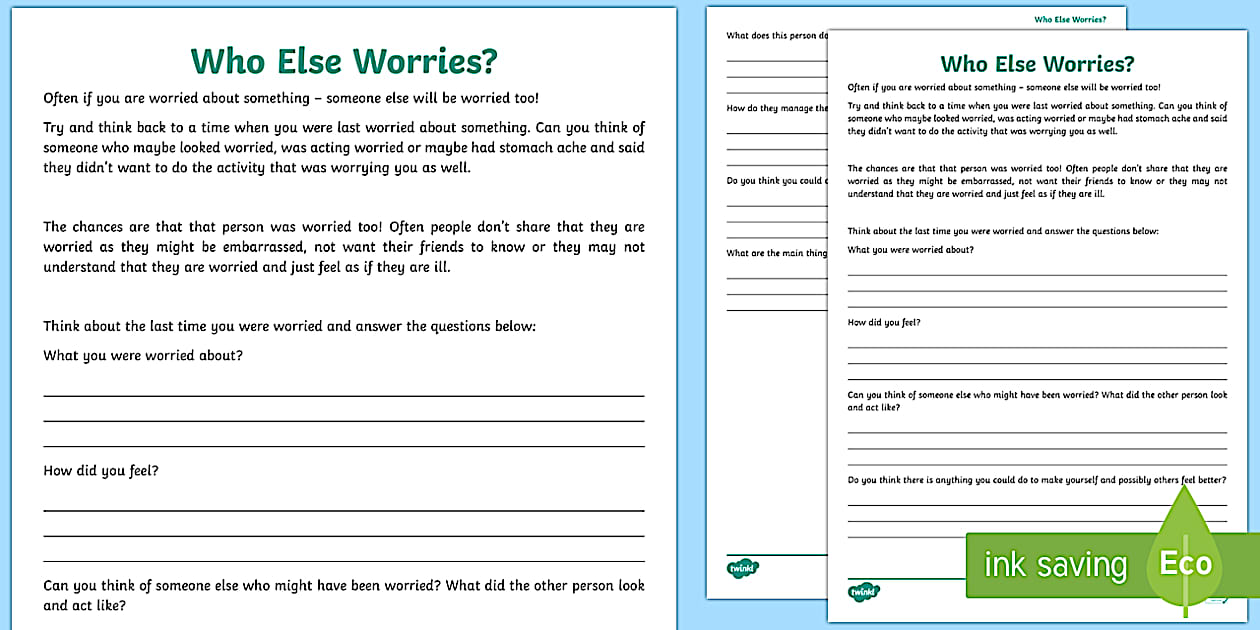Who Else Worries? Worksheet (teacher made) - Twinkl