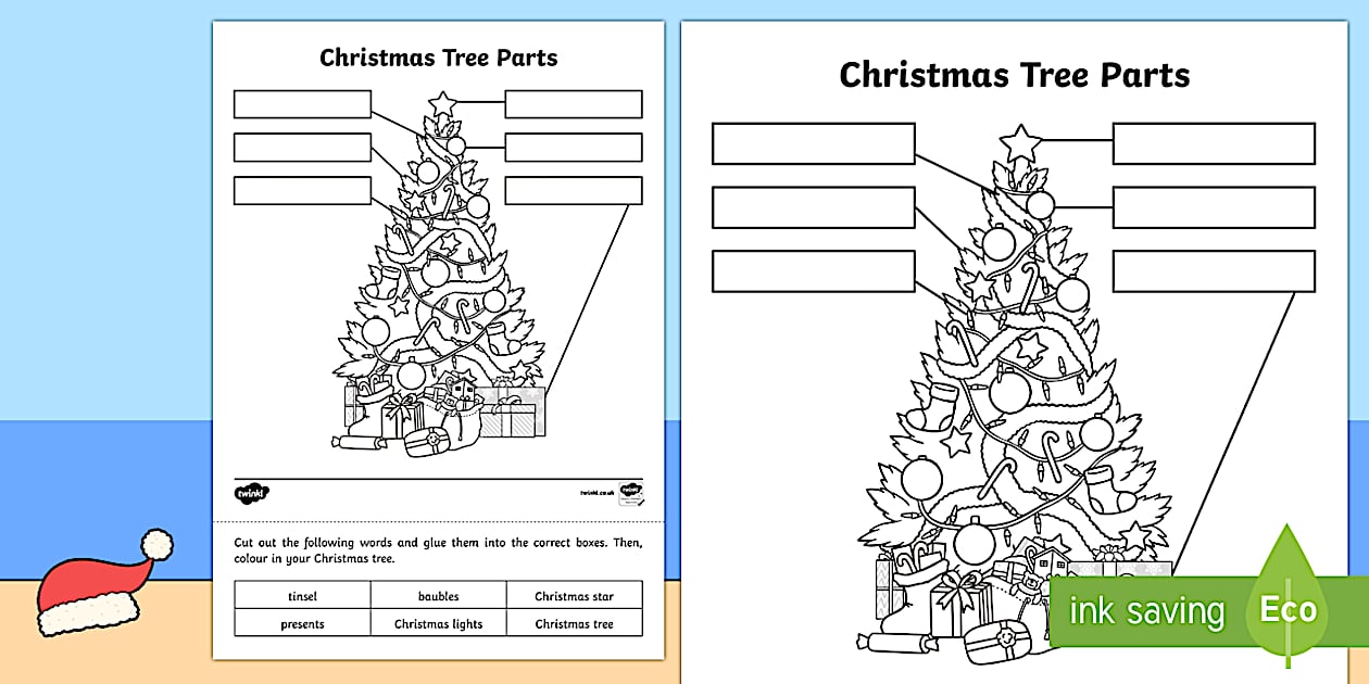 SA Christmas Tree Parts Worksheet (teacher made) - Twinkl
