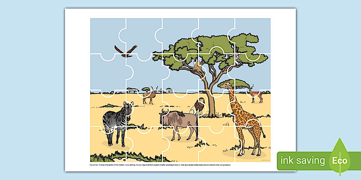 Savannah Habitat Jigsaw Activity, Savannah Animals - Twinkl