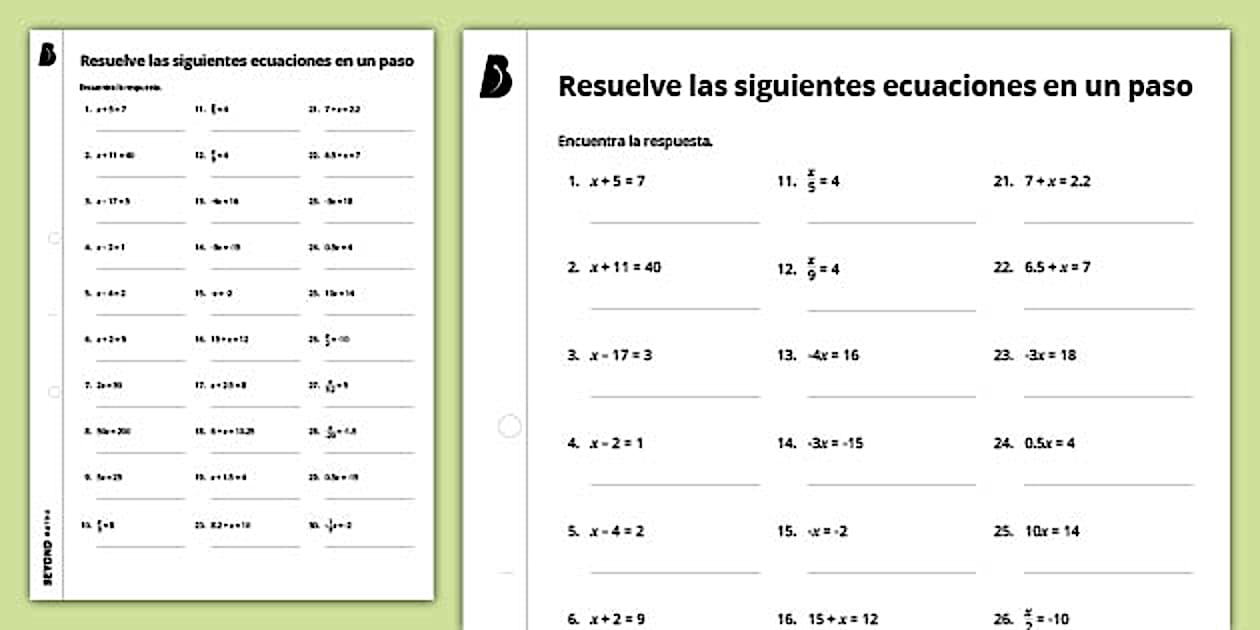 Guía de trabajo de álgebra - Ecuaciones - Twinkl Colombia