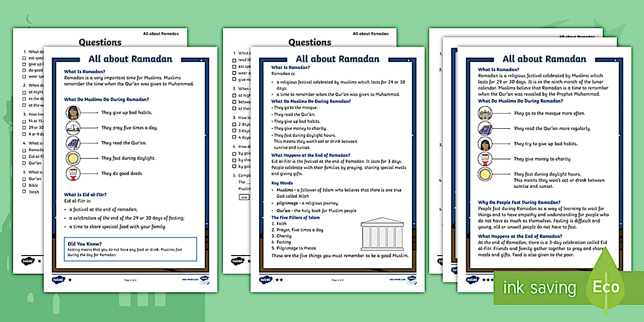 KS1 Ramadan Differentiated Reading Comprehension Activity