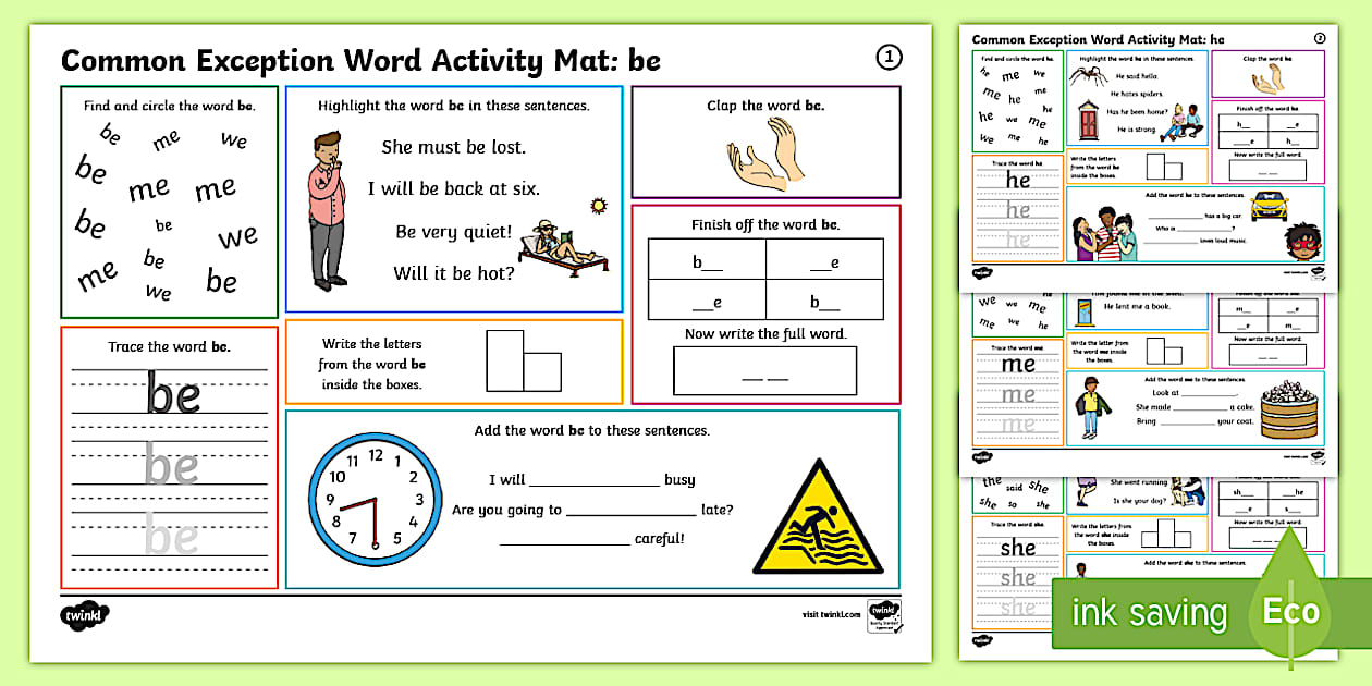 Editable Year 1 Common Exception Word Activity Mat Pack 3