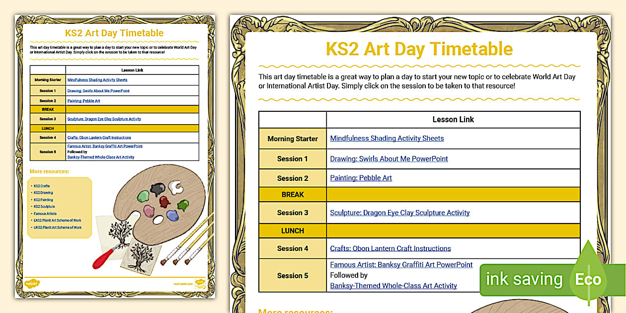 KS2 Art Day Activity Timetable - PDF - Twinkl