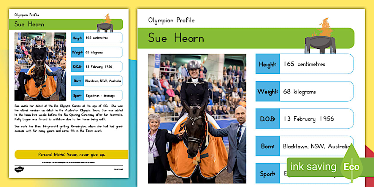 QLD Australian Olympian Sue Hearn Handwriting Practice Worksheets