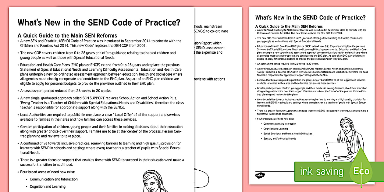 SEND Code of Practice Key Points | Adult Guidance | Twinkl