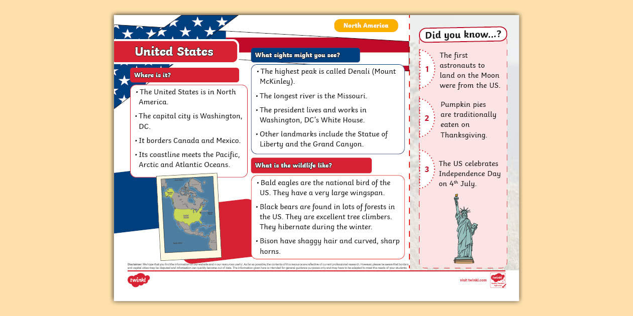 KS1 United States Fact File (teacher made) - Twinkl