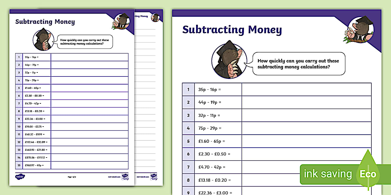 Subtracting Money (Teacher-Made) - Twinkl