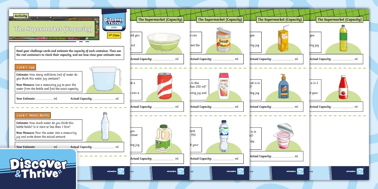 Supermarket Capacity Activity Sheet 4th Class (teacher made)
