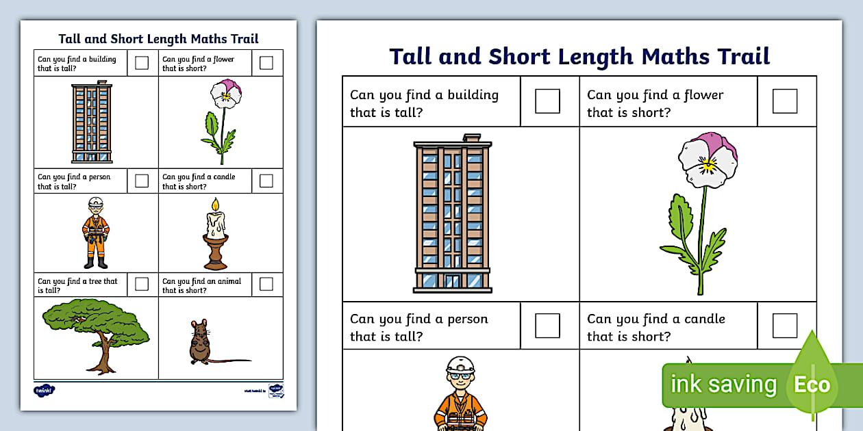 Tall and Short Length Maths Trail (teacher made) - Twinkl