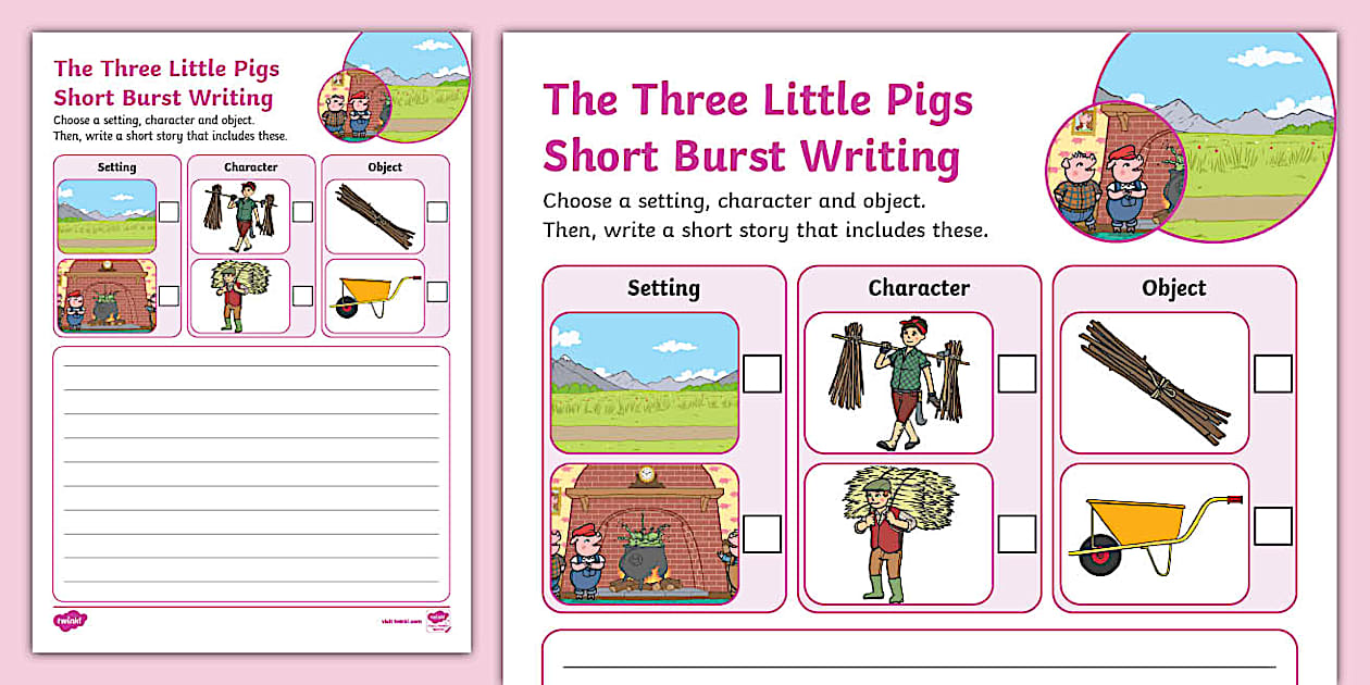 The Three Little Pigs Short Bursting Writing Template